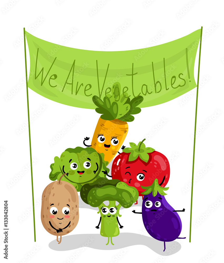 Cute vegetable cartoon characters isolated on white background vector ...