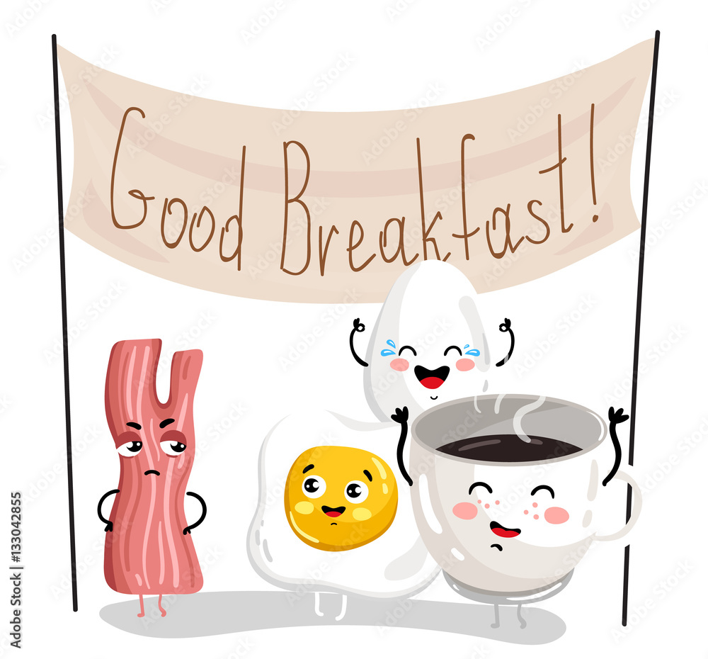 Cute breakfast set cartoon character isolated on white background ...