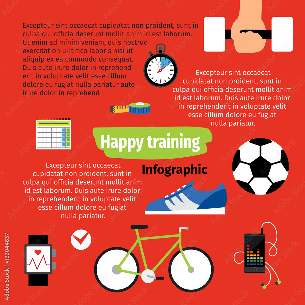 Happy training infographic design on red background. vector ...
