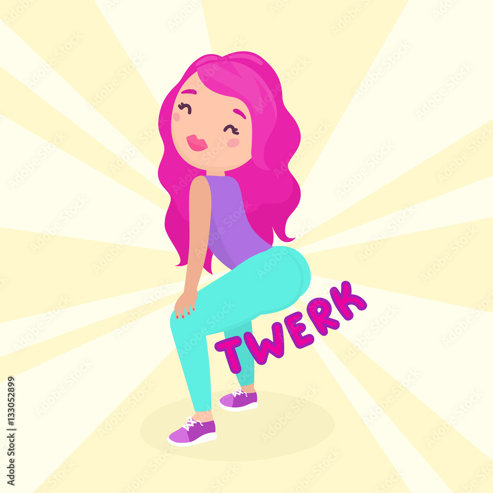 Smiling Girl Dancing Twerk Booty Dance Cartoon Illustration Stock