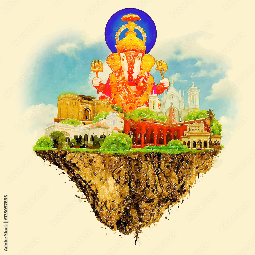 PUNE city on floating land vector water color illustration Stock Vector ...