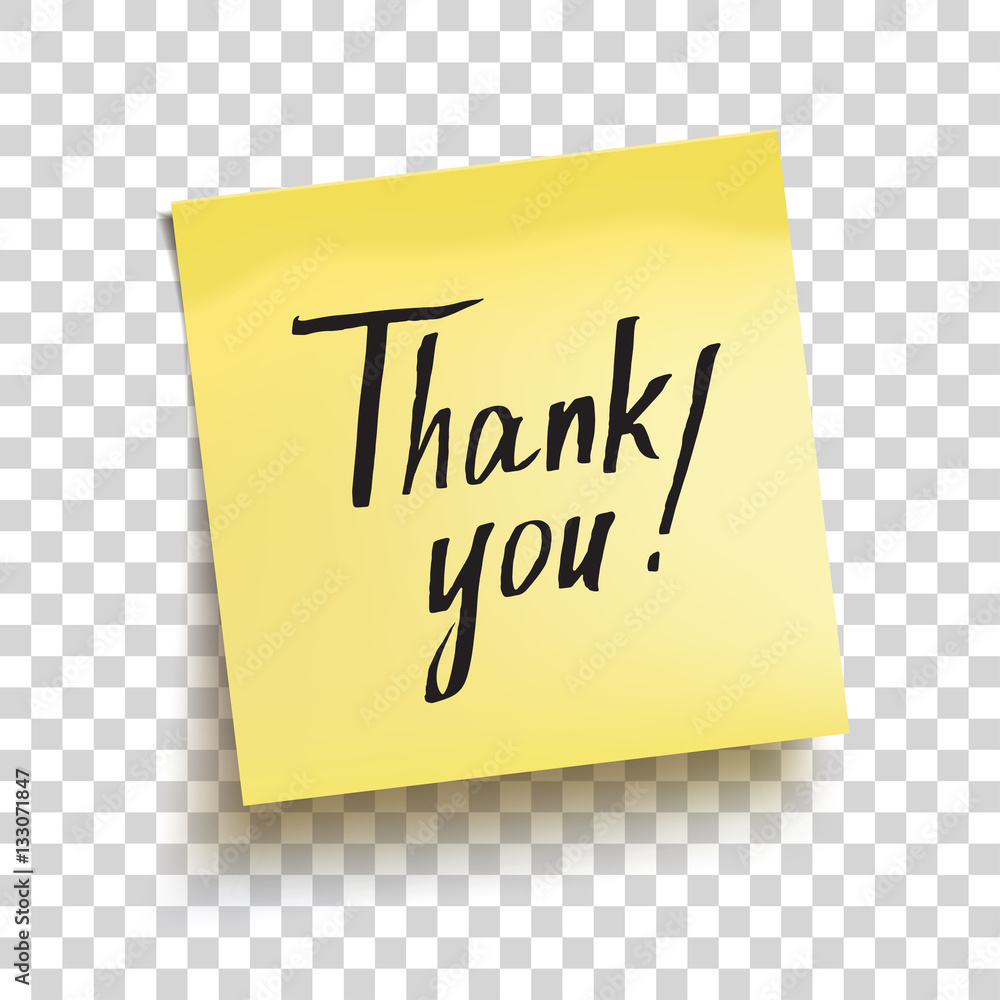 Yellow sticky note with text "Thank you!". Vector illustration. Stock ...