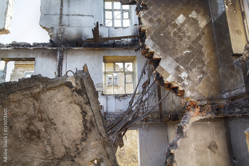 Ruined House Inside with rotten floor and holes in a wall Stock Photo ...