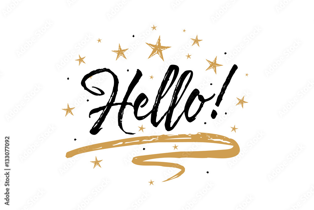 Hello, namaste.Beautiful greeting card scratched calligraphy black text ...