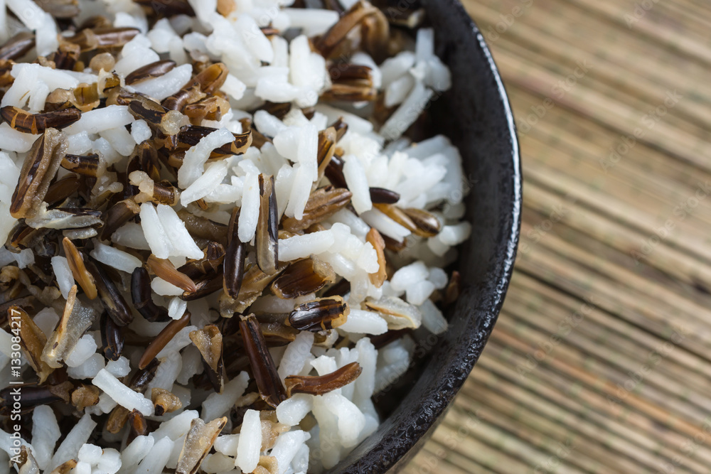 Mix of cooked native North American Indian wild rice and boiled long ...