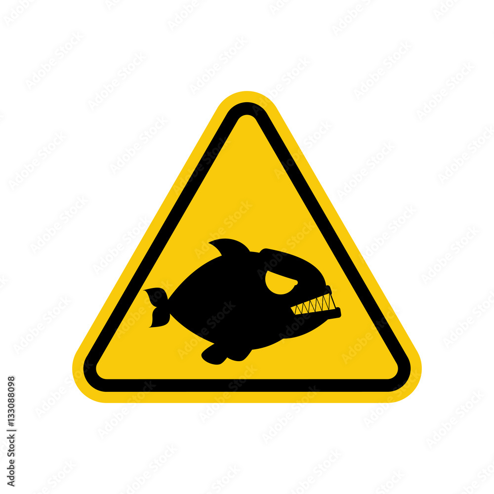 Attention piranha. Dangers of yellow road sign. Predatory fish C Stock ...