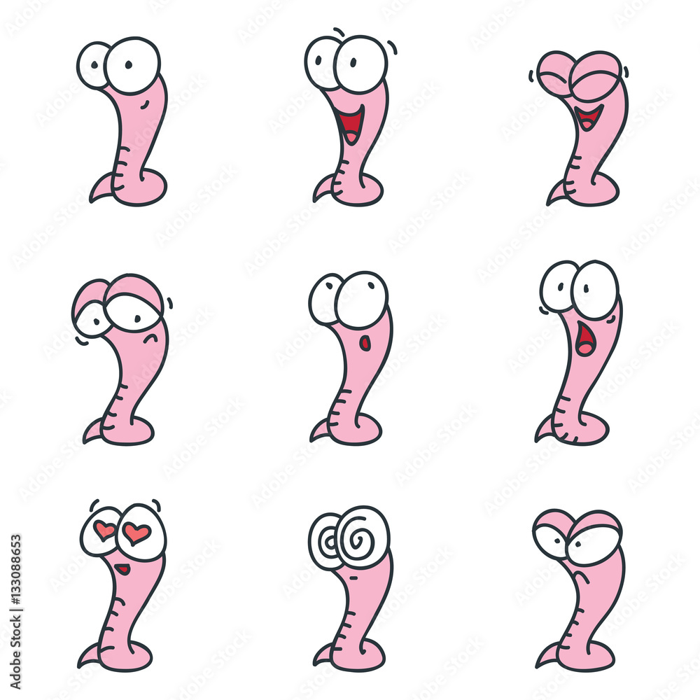 Set of funny worms isolated on white background. Doodle vector ...