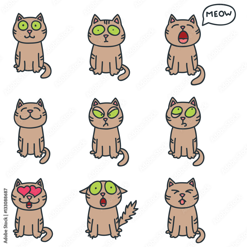 Set of funny cats isolated on white background. Doodle vector ...