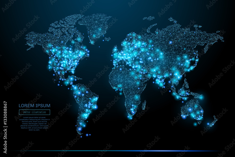Abstract image of a world map in the form of a starry sky or space ...