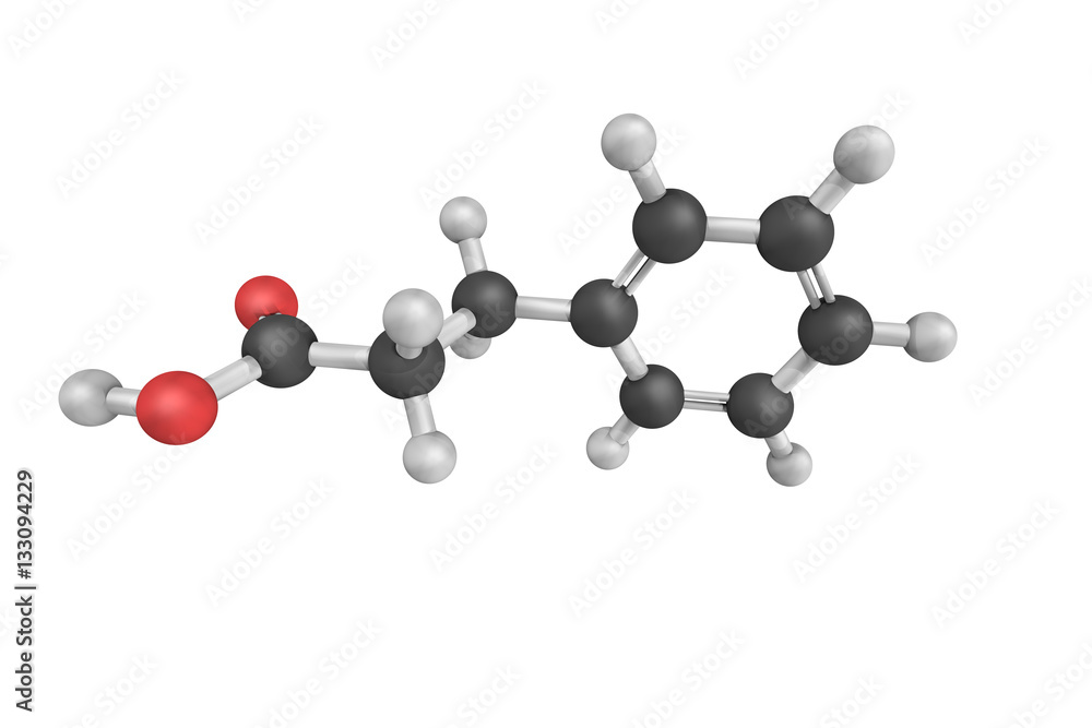 3d structure of Hydrocinnamic acid, also known as Phenylpropanoi Stock ...