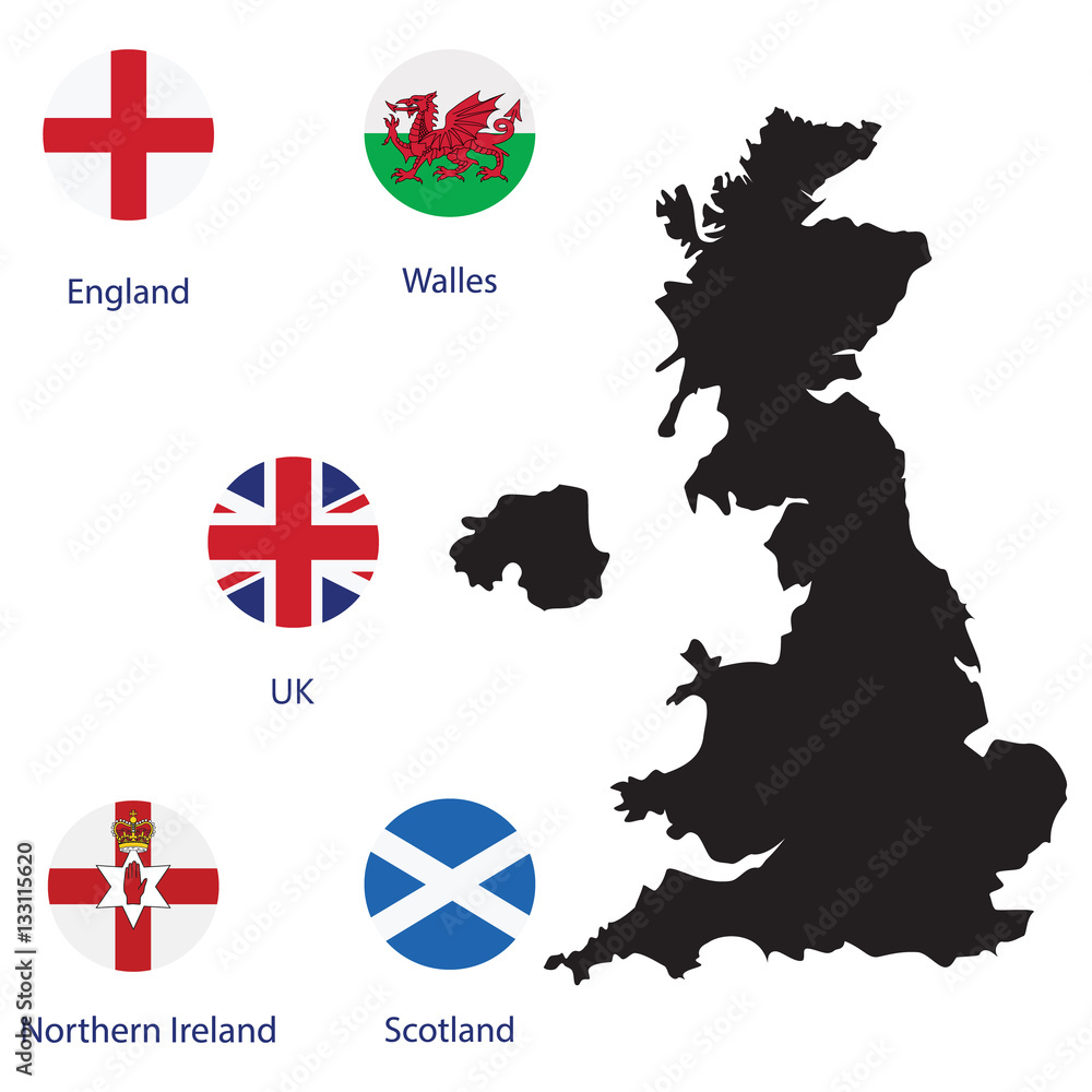 UK map and flags Stock Vector | Adobe Stock