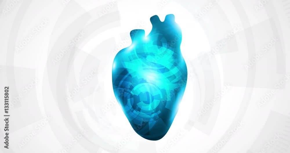 Blue heart mechanism, rotating gears inside, abstract anatomy ...