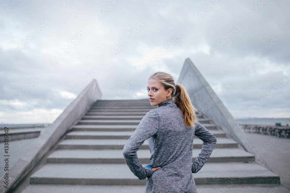 Fitness female model ready for a run Stock Photo | Adobe Stock