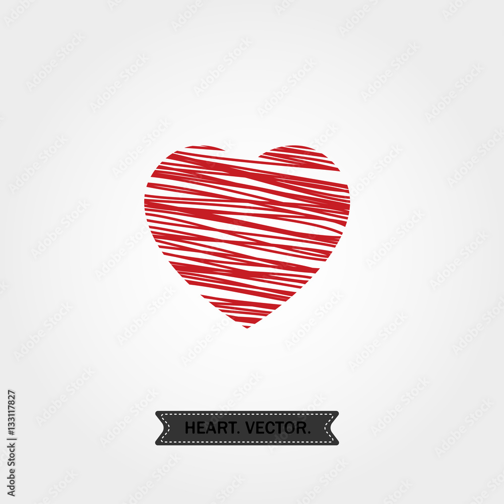 linear red heart with oblique lines icon, logo, symbol of love on white ...