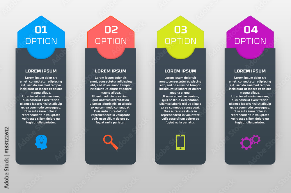 Vector infographics template with four options in material design style ...