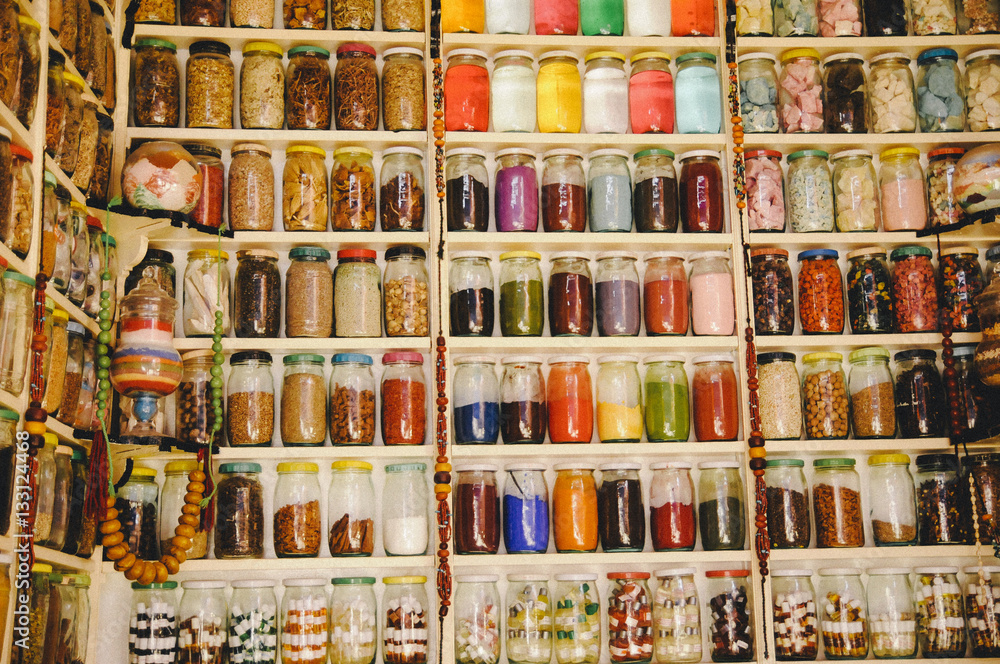Ingredients on shelves Stock Photo | Adobe Stock