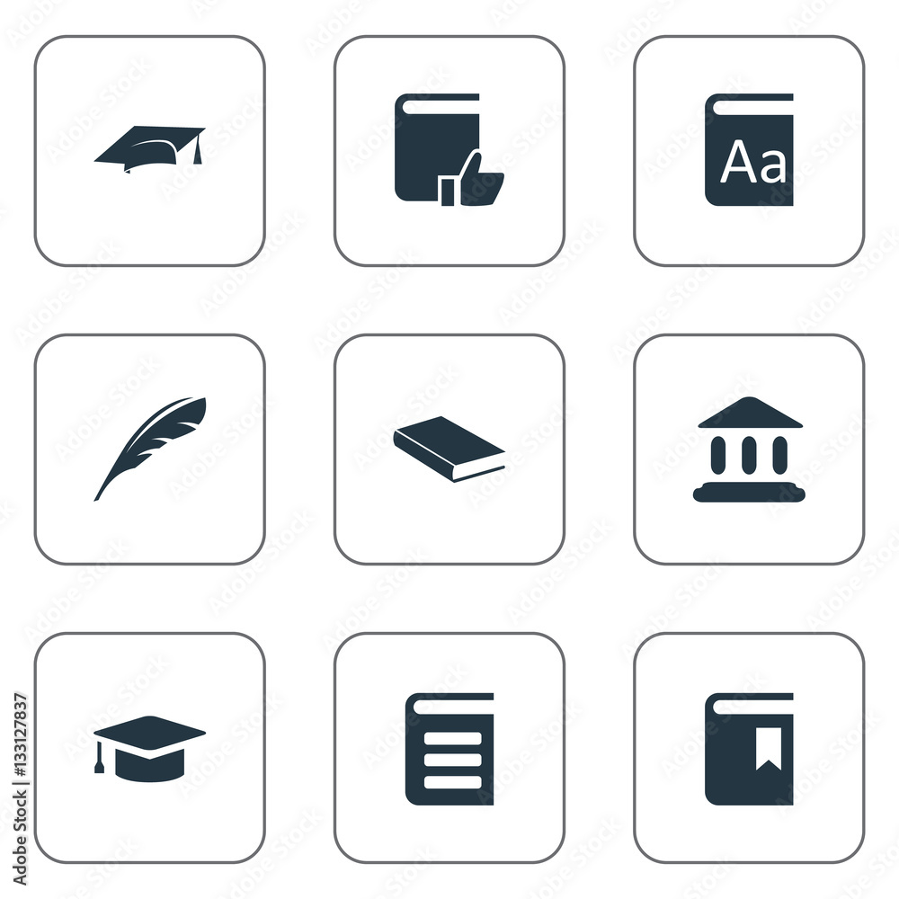 Set Of 9 Simple Knowledge Icons. Can Be Found Such Elements As Notebook ...