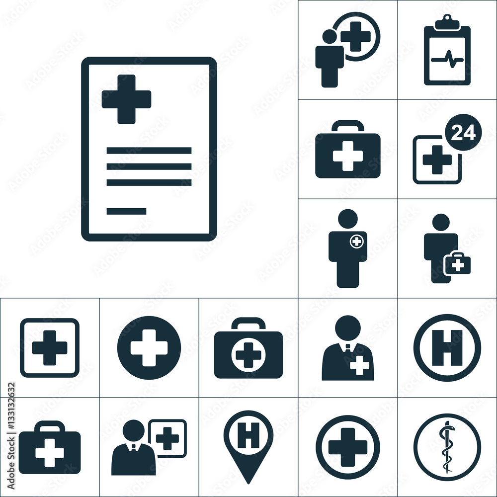 medical report blank icon, medical signs set on white background Stock ...