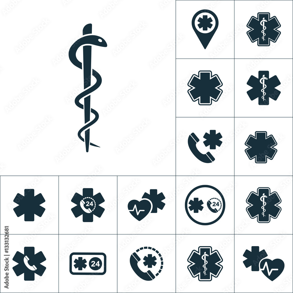 medical snake symbol icon, medical signs set on white background Stock ...
