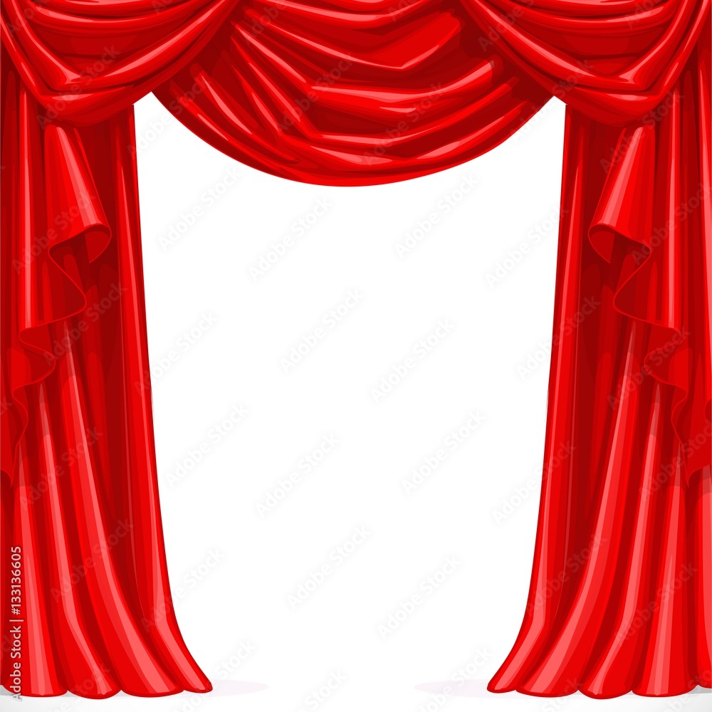 Big red curtain draped with pelmet isolated on a white backgrou Stock ...