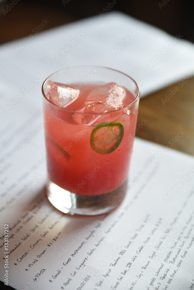Pink drink with ice cubes Stock Photo | Adobe Stock
