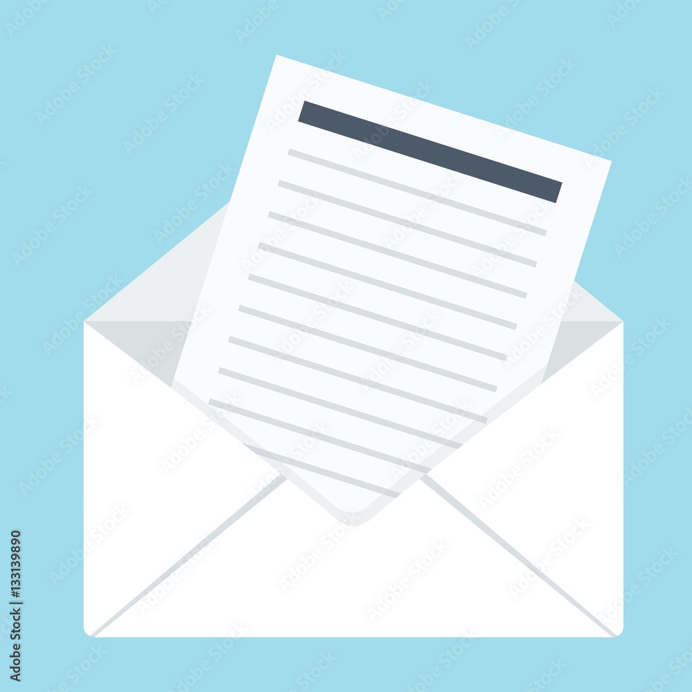 Envelope with letter. Flat vector cartoon illustration. Objects ...