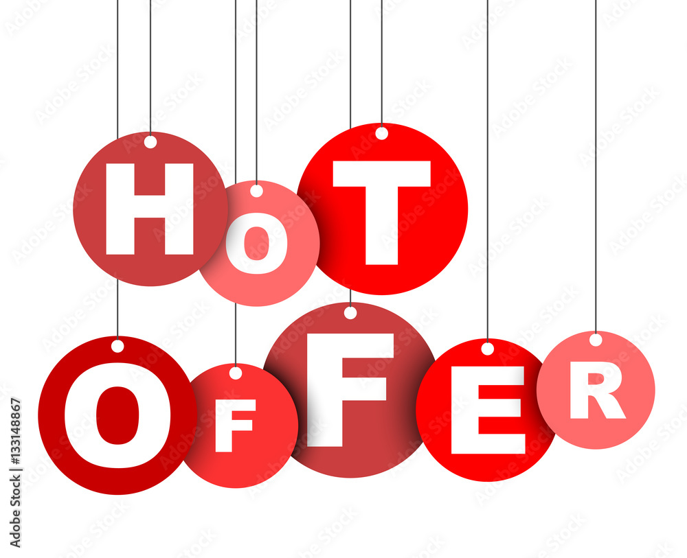 Red easy vector illustration isolated circle tag banner hot offer. This ...
