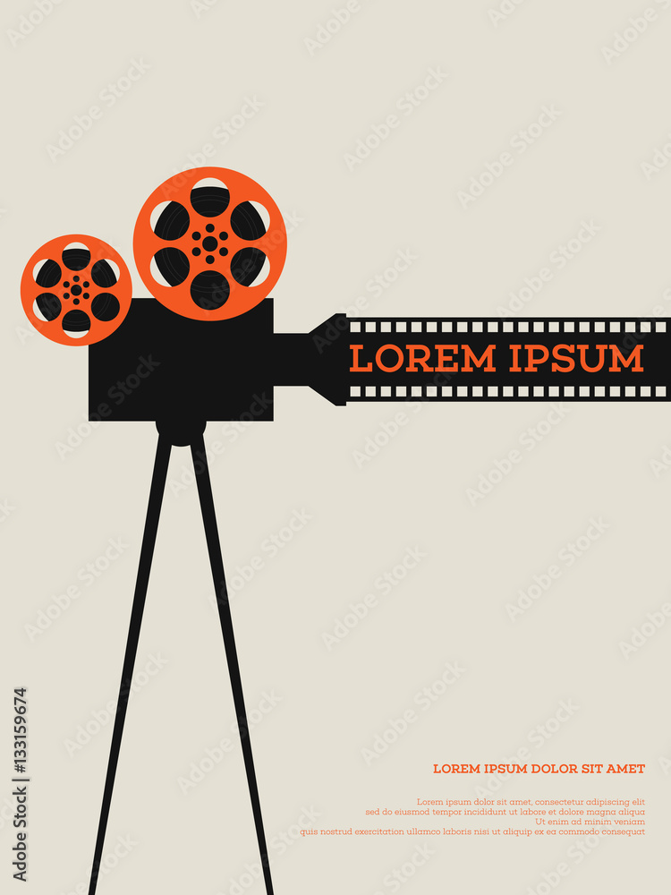 Movie film reel and filmstrip vintage poster vector illustration Stock ...