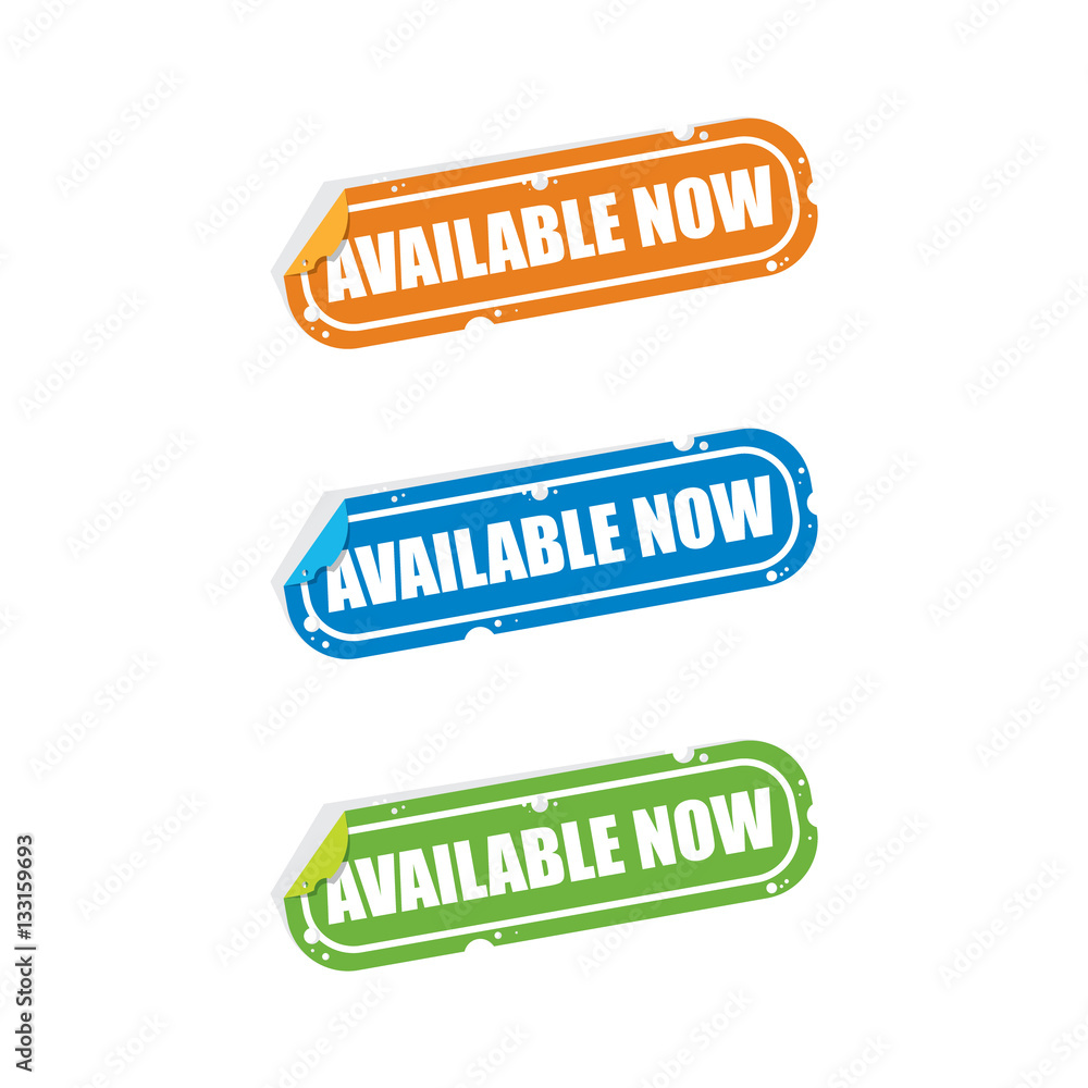 Available Now Sticker Labels Stock Vector | Adobe Stock