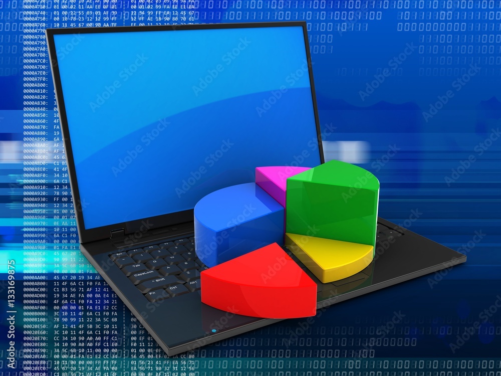 3d illustration of laptop computer over digital background with blue ...