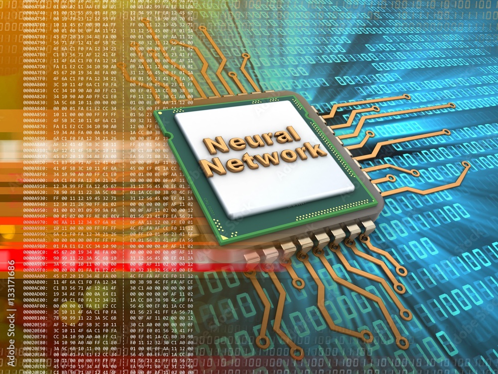 3d illustration of electronic board over digital background with neural ...