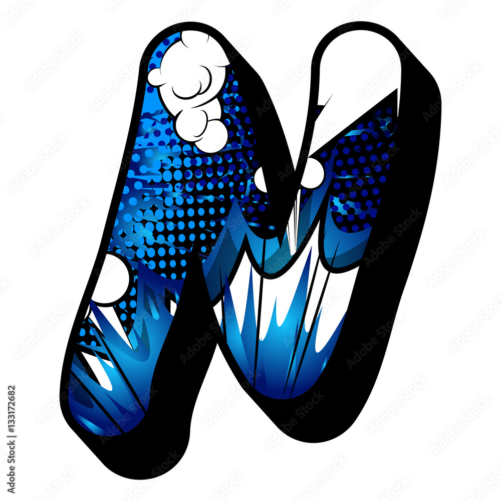 Letter N filled with comic book explosion, background. Stock Vector ...