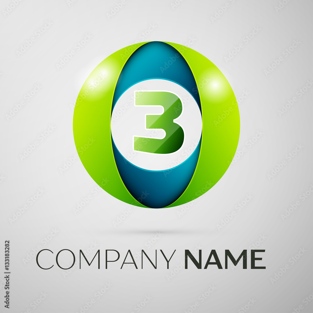 Number three vector logo symbol in the colorful circle on grey ...