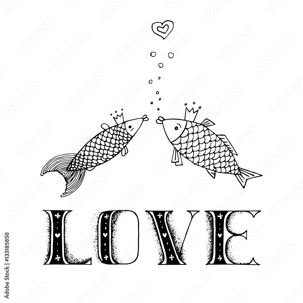 Love fish with with calligraphic inscription, kiss fish, love hand ...