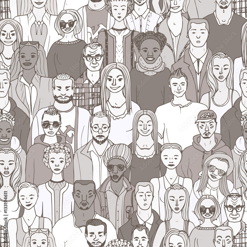 hand drawn crowd seamless vector pattern Stock Vector | Adobe Stock