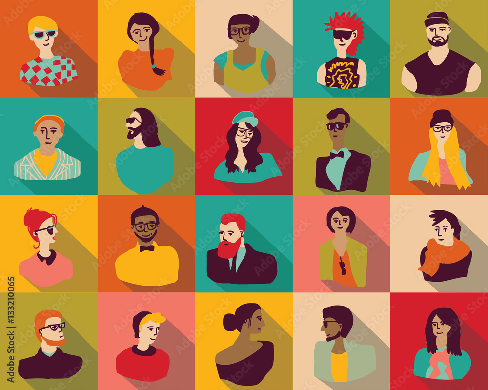 Young fashion people icons portrait flat characters set. Stock ...