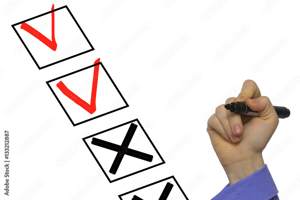 Checkbox with crosses and ticks isolated on white Stock Photo | Adobe Stock