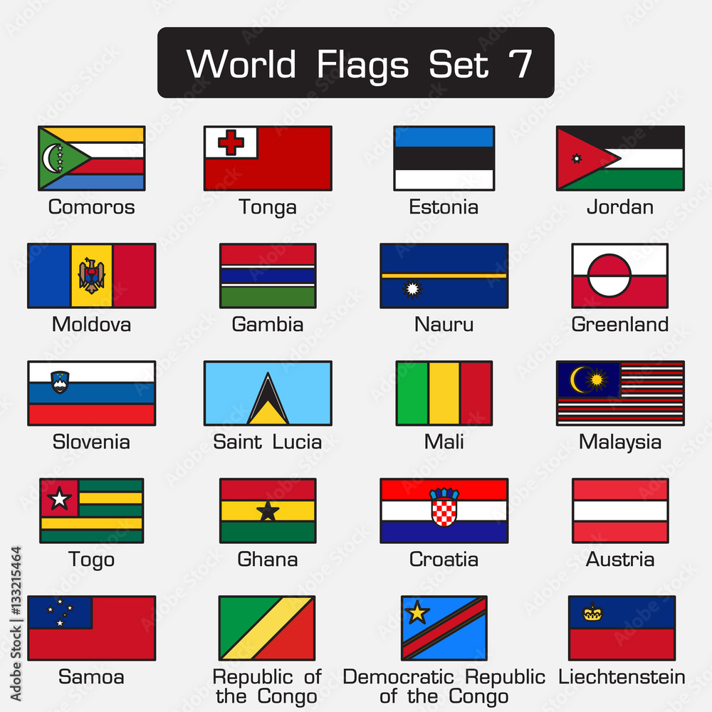World flags set 7 . simple style and flat design . thick outline ...