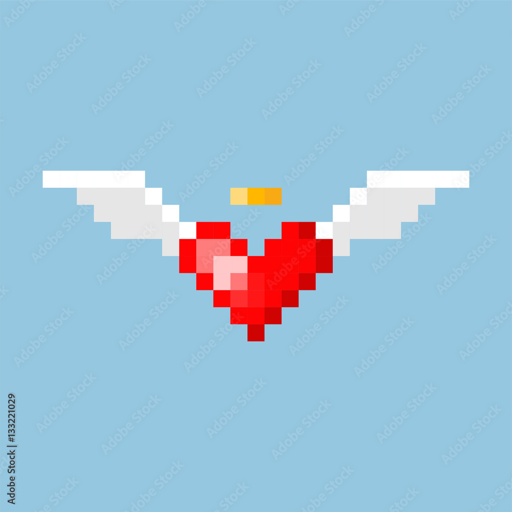 Pixel art. Heart with wings in style of 8-bit game. Vector illustration Stock Vector | Adobe Stock