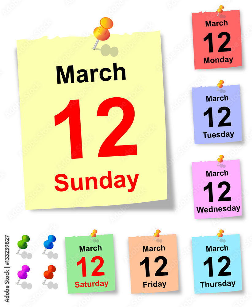 Calendar sheet of March 12. vector Stock Vector | Adobe Stock