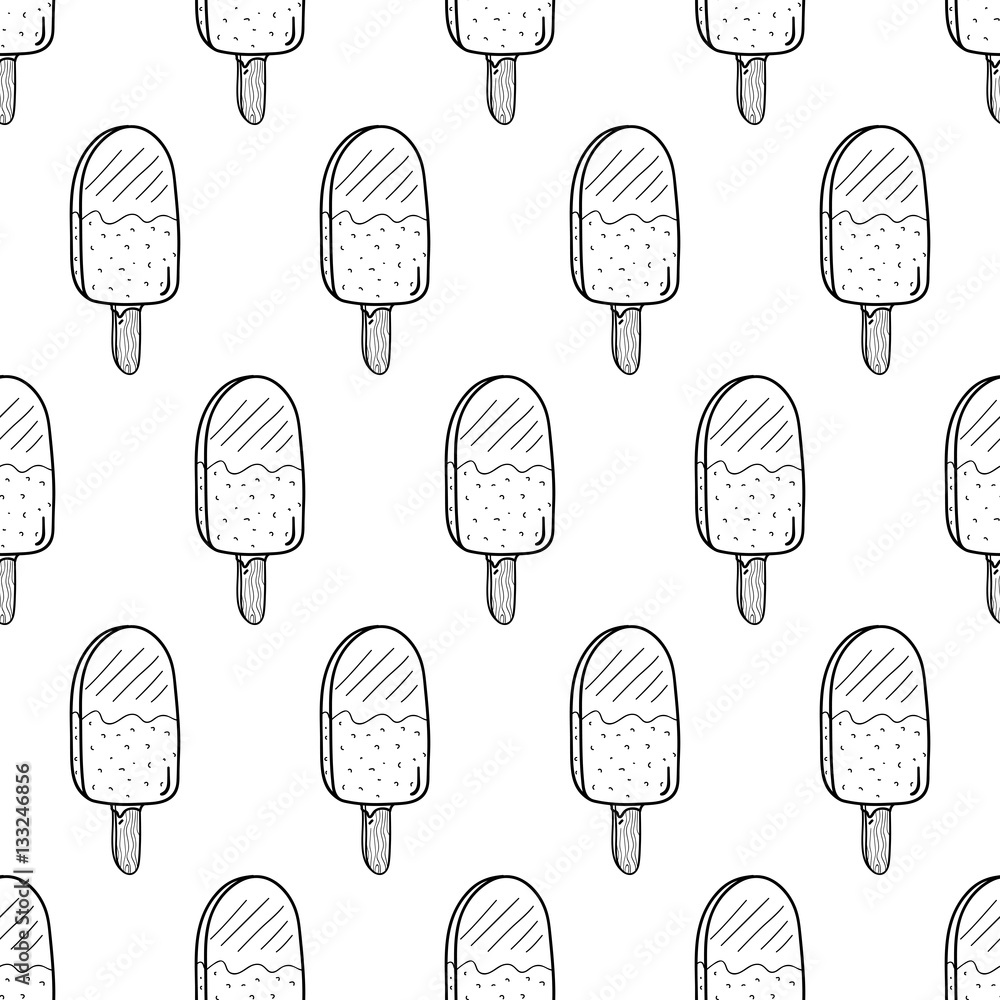 Seamless doodle eskimo pie pattern, hand-drawn ice-cream monochrome ...