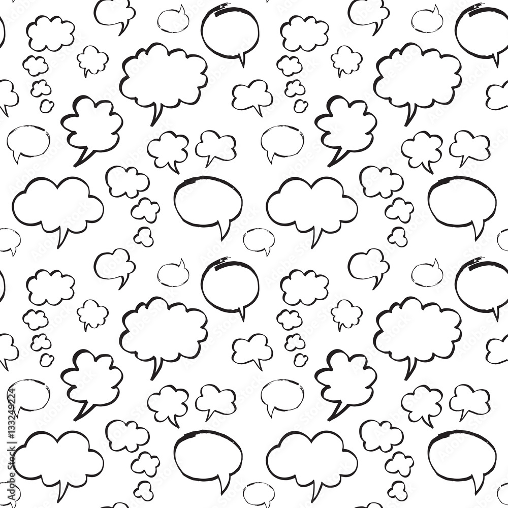 Seamless pattern with speech bubbles and thought clouds. Black and ...