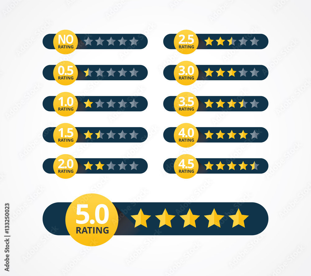 Set of stars rating design elements. Kit of star shapes for ranking ...