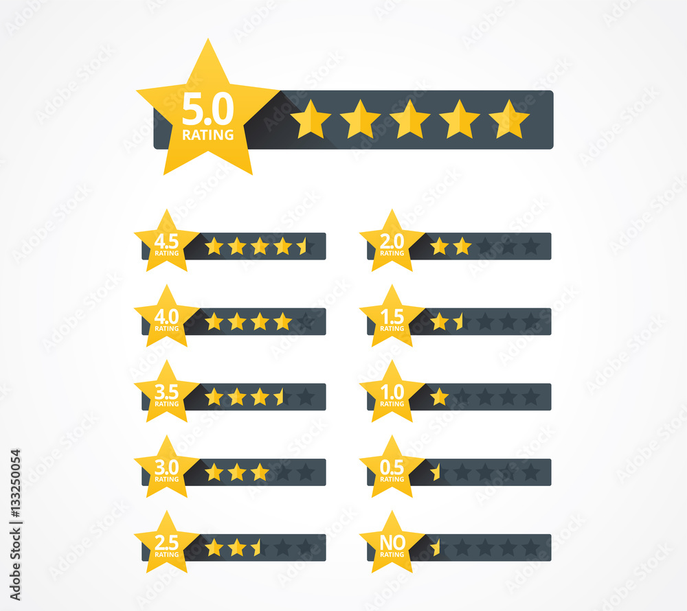 Set of stars rating design elements. Kit of star shapes for ranking ...