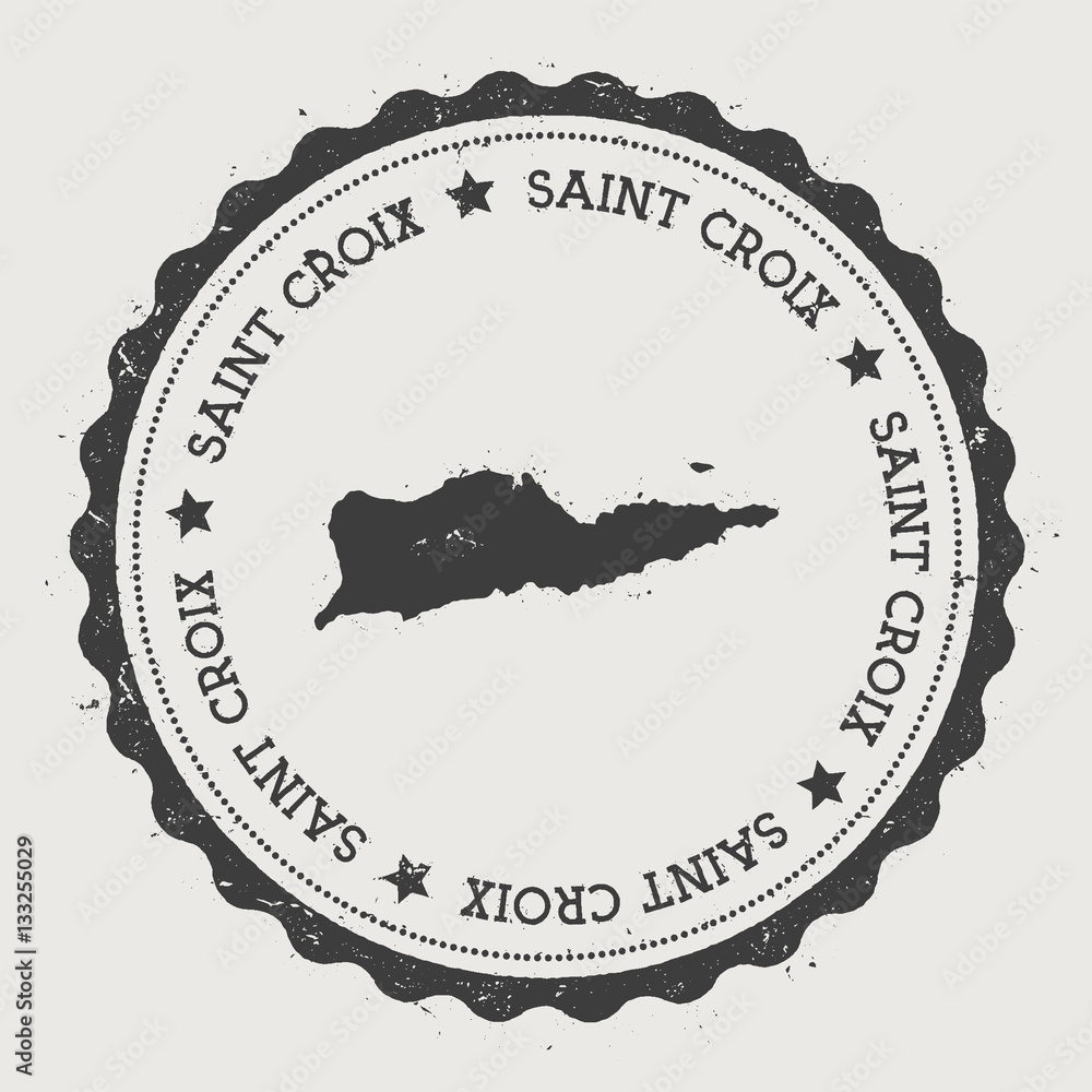 Saint Croix sticker. Hipster round rubber stamp with island map ...