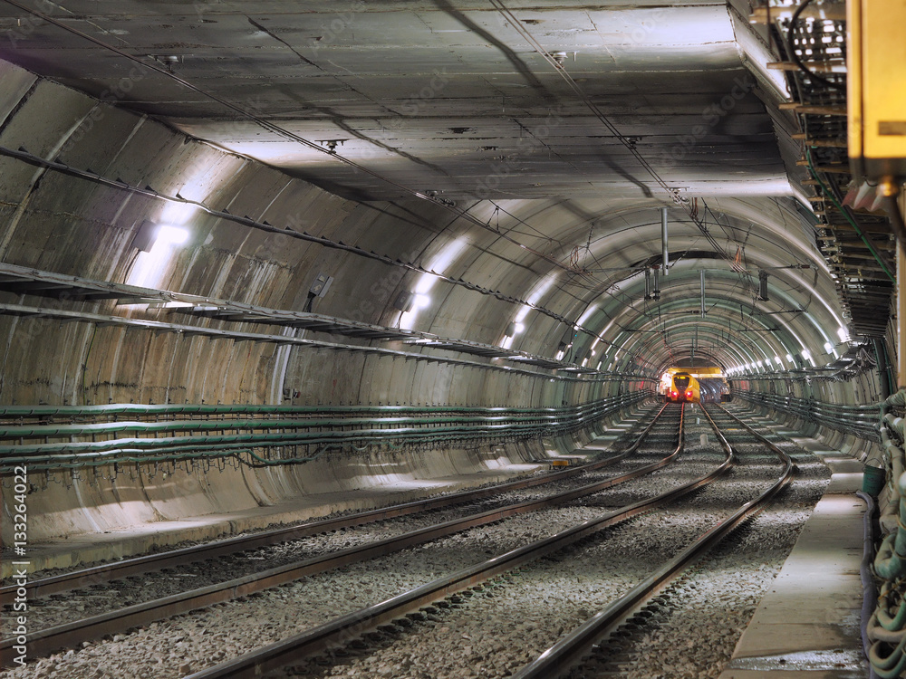 Subway train at the end of the tunnel Stock Photo | Adobe Stock