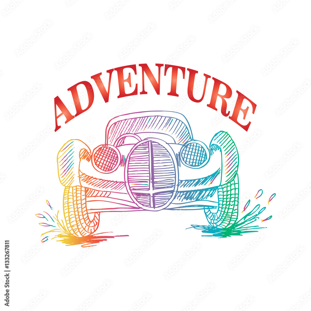 Classic car with lettering Adventure . Sketchy style. Stock ...