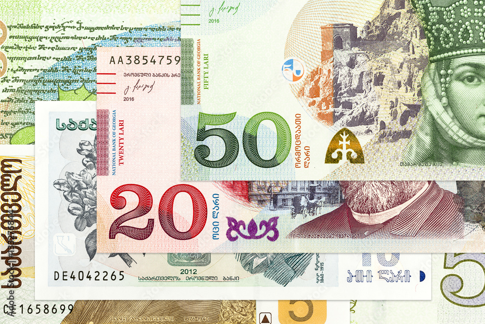 heap of georgian lari bank notes background Stock Photo | Adobe Stock