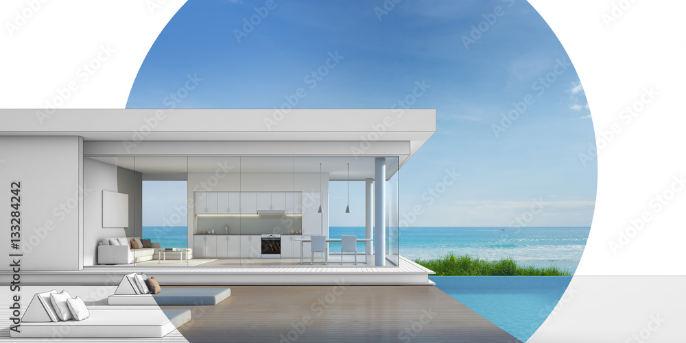 Architecture design of luxury beach house with sea view pool - 3d ...