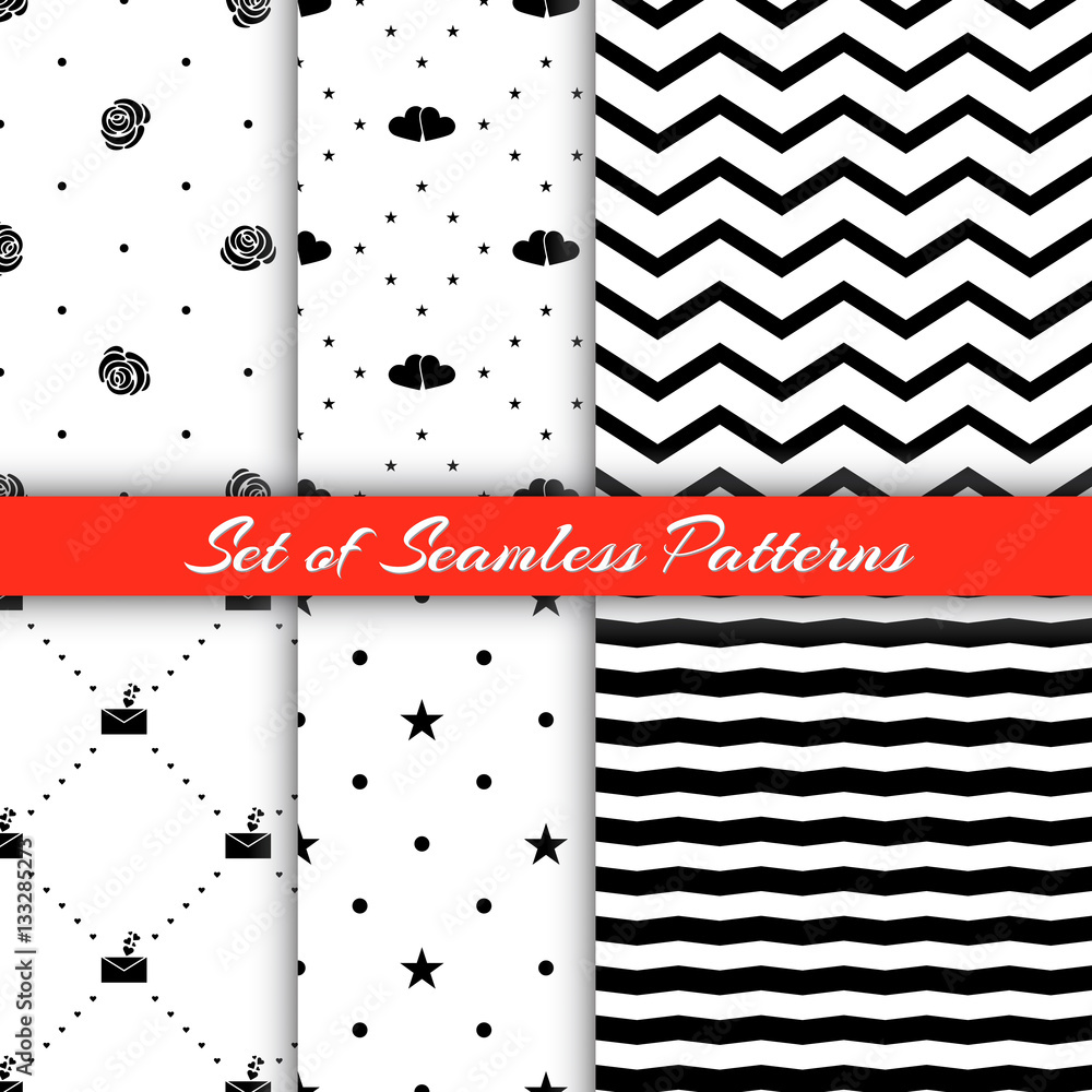 Six monochrome patterns for web, print, wallpaper, fashion fabric ...